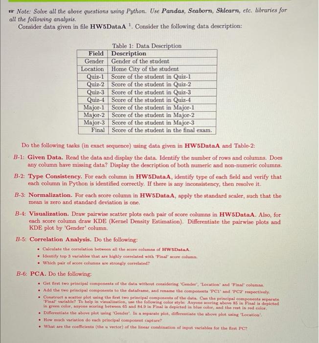 Solved * Note: Solve all the above questions using Python. | Chegg.com
