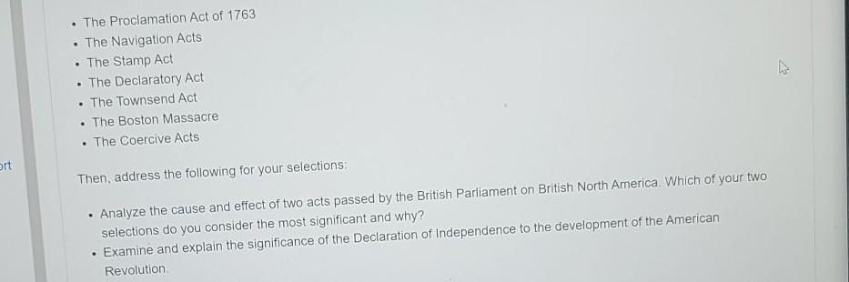 Solved • The Proclamation Act of 1763 The Navigation Acts • | Chegg.com