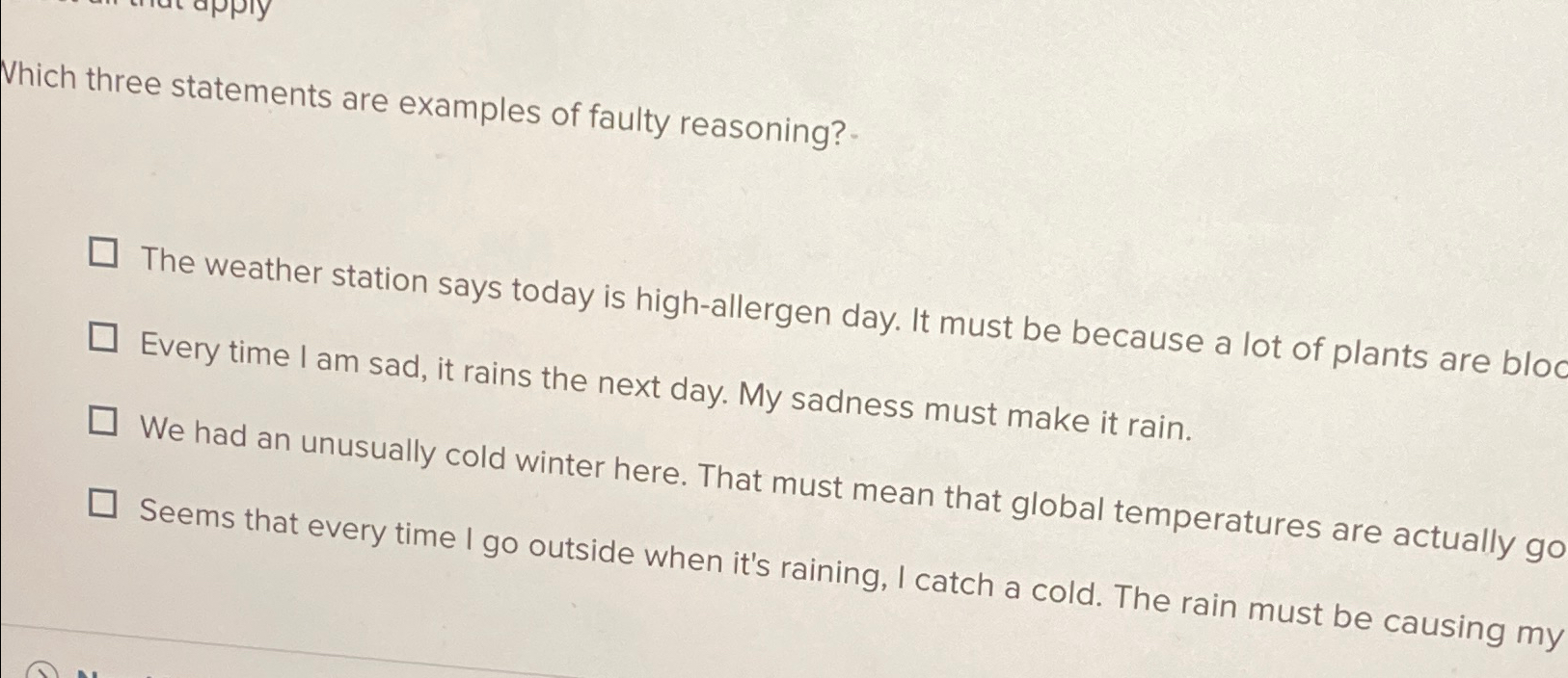 Solved Which three statements are examples of faulty | Chegg.com