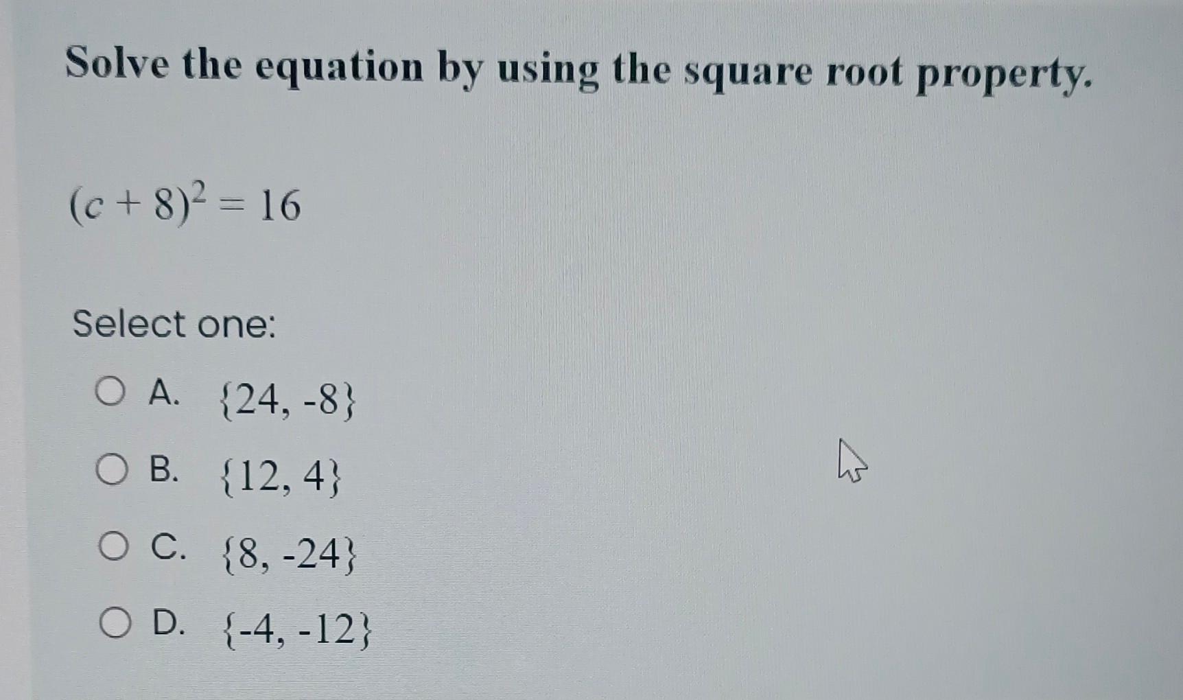 Solved Solve the equation by using the square root property. | Chegg.com