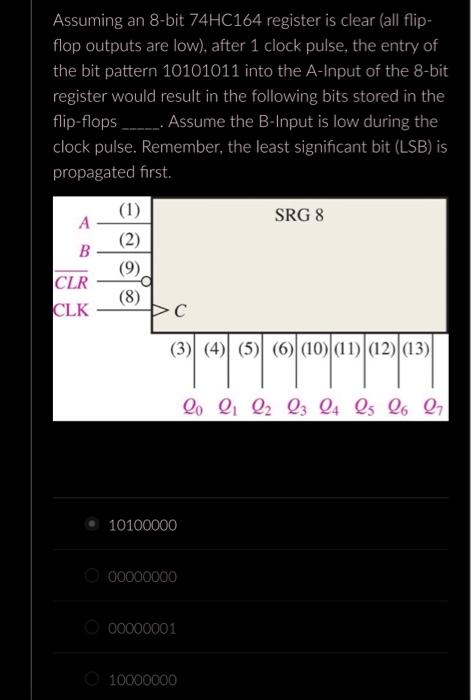 Solved Assuming an 8-bit 74HC164 register is clear (all | Chegg.com
