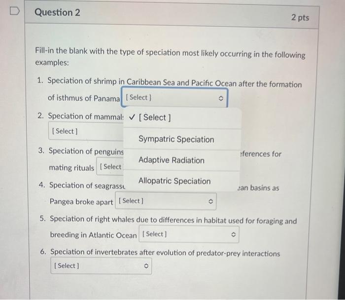Solved Fill-in the blank with the type of speciation most | Chegg.com