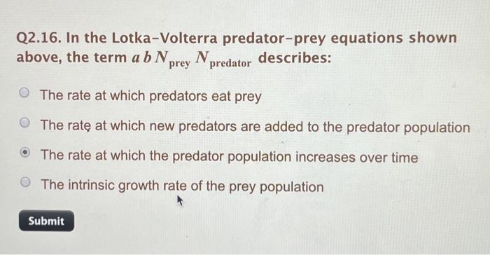 Q2.16. In the Lotka-Volterra predator-prey equations | Chegg.com