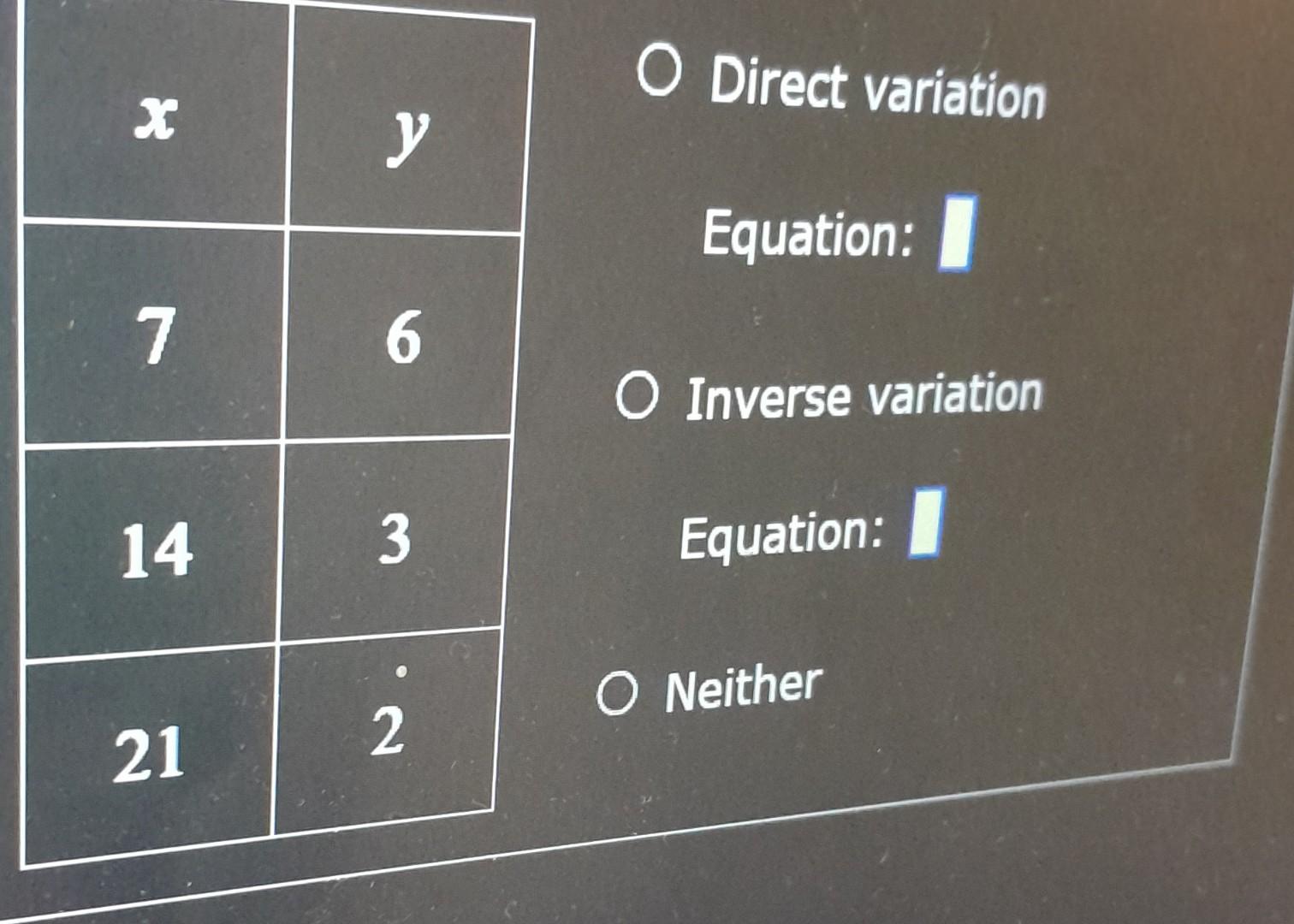 Solved Direct variation Equation: Inverse variation | Chegg.com