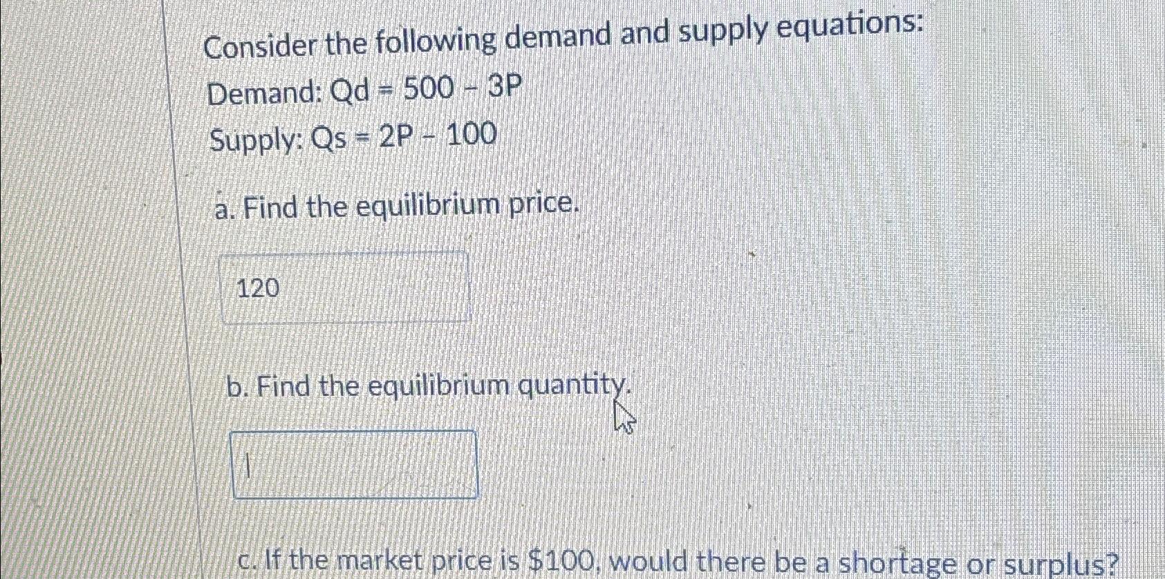 Solved Consider the following demand and supply | Chegg.com