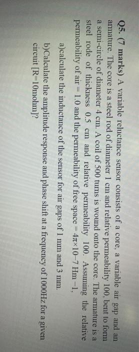 Solved Q5. (7 marks) A variable reluctance sensor consists | Chegg.com