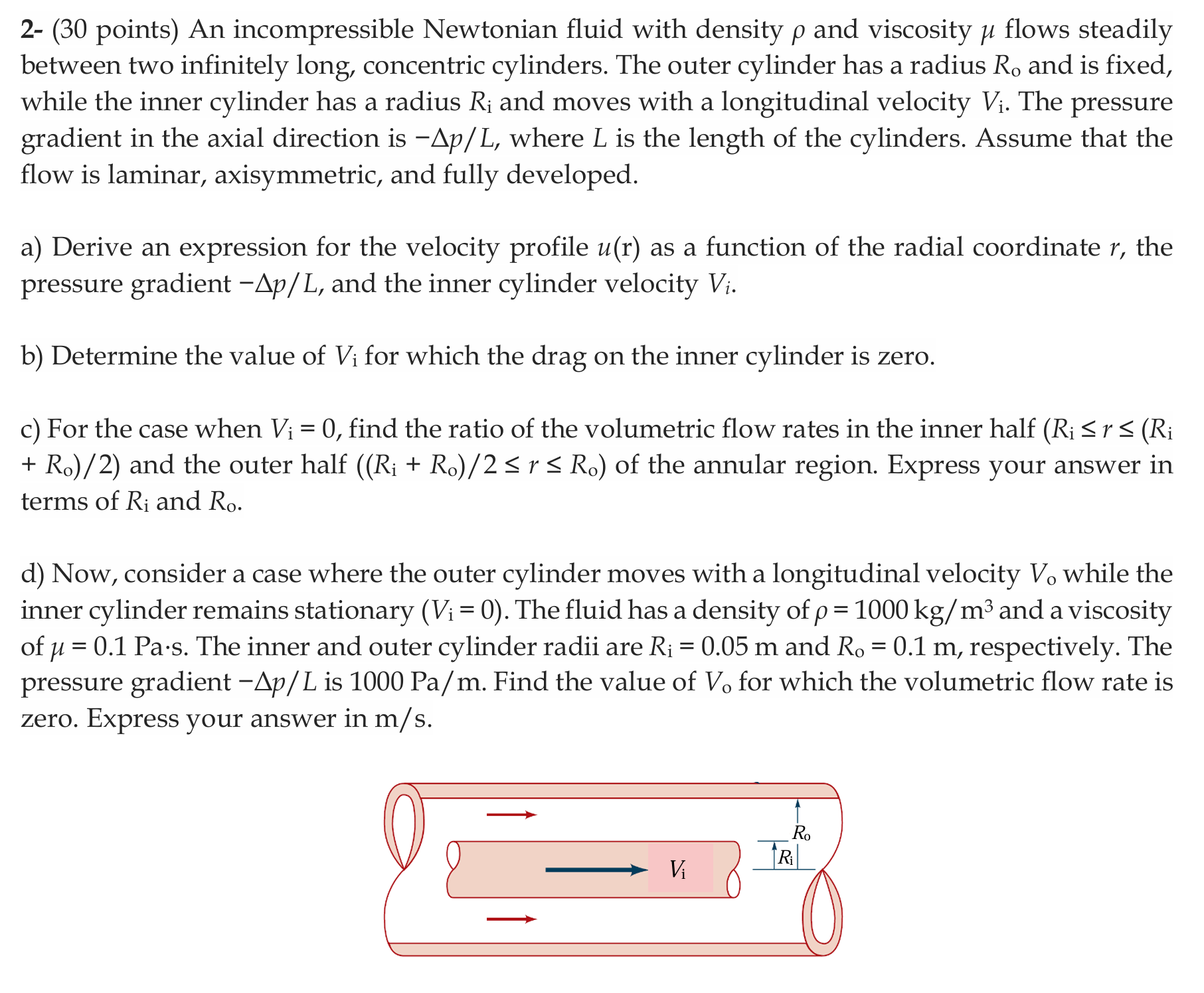 Solved 2- (30 ﻿points) ﻿An incompressible Newtonian fluid | Chegg.com