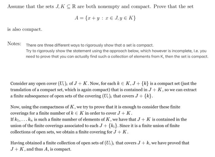 Solved Assume that the sets J,K⊆R are both nonempty and | Chegg.com