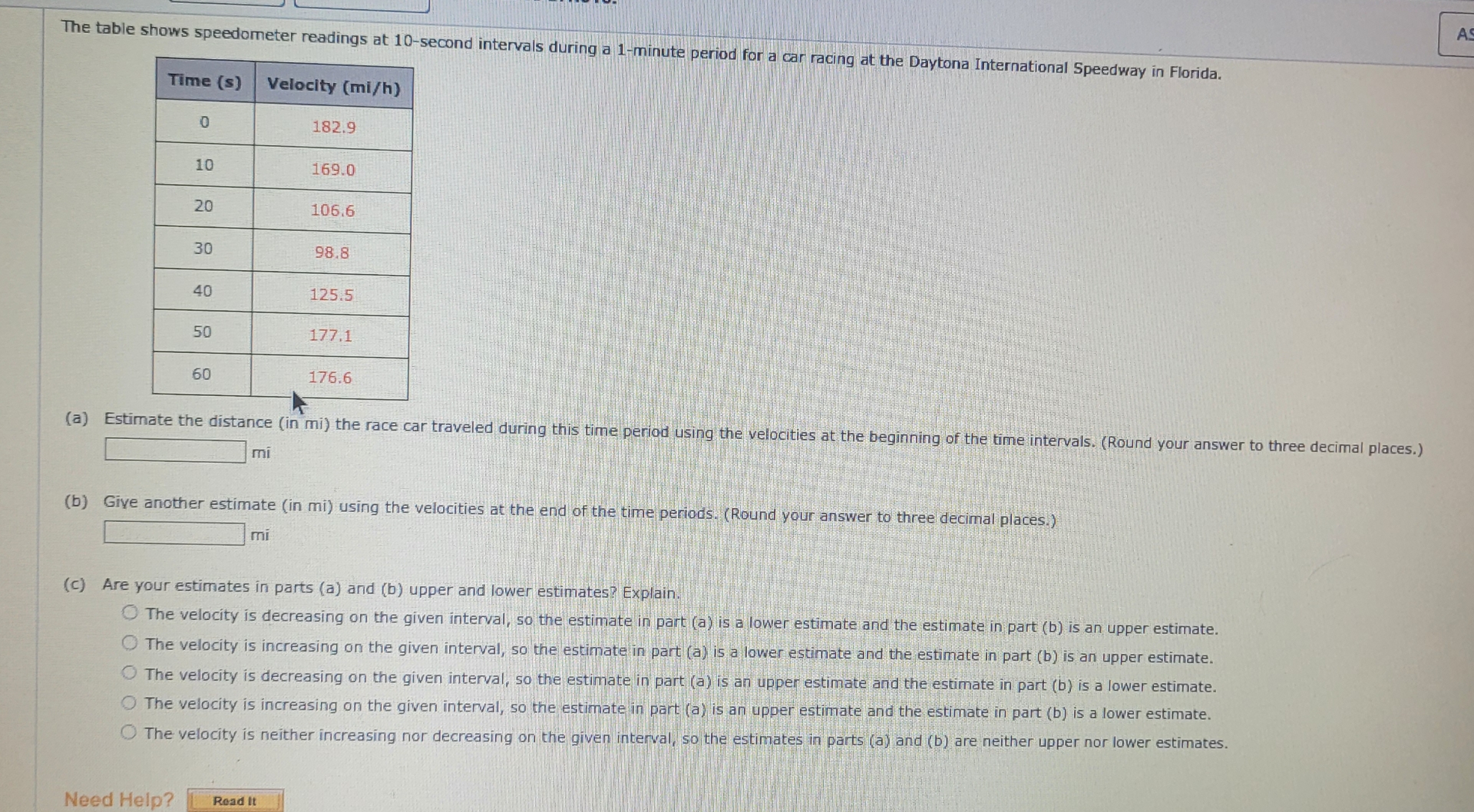 Solved The table shows speedometer readings at 10 -second | Chegg.com
