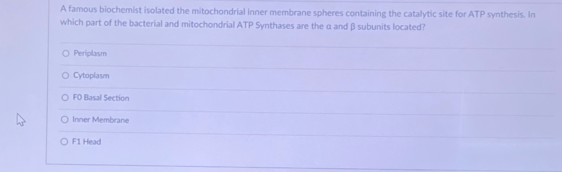 Solved A famous biochemist isolated the mitochondrial inner | Chegg.com