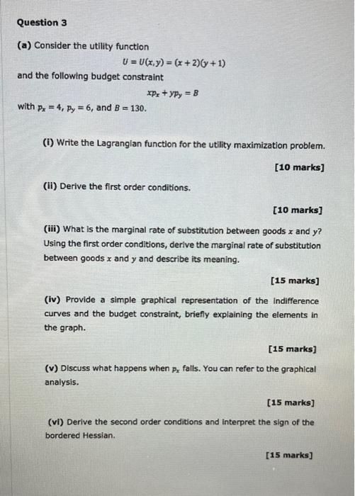 Solved (a) Consider the utility function U=U(x,y)=(x+2)(y+1) | Chegg.com