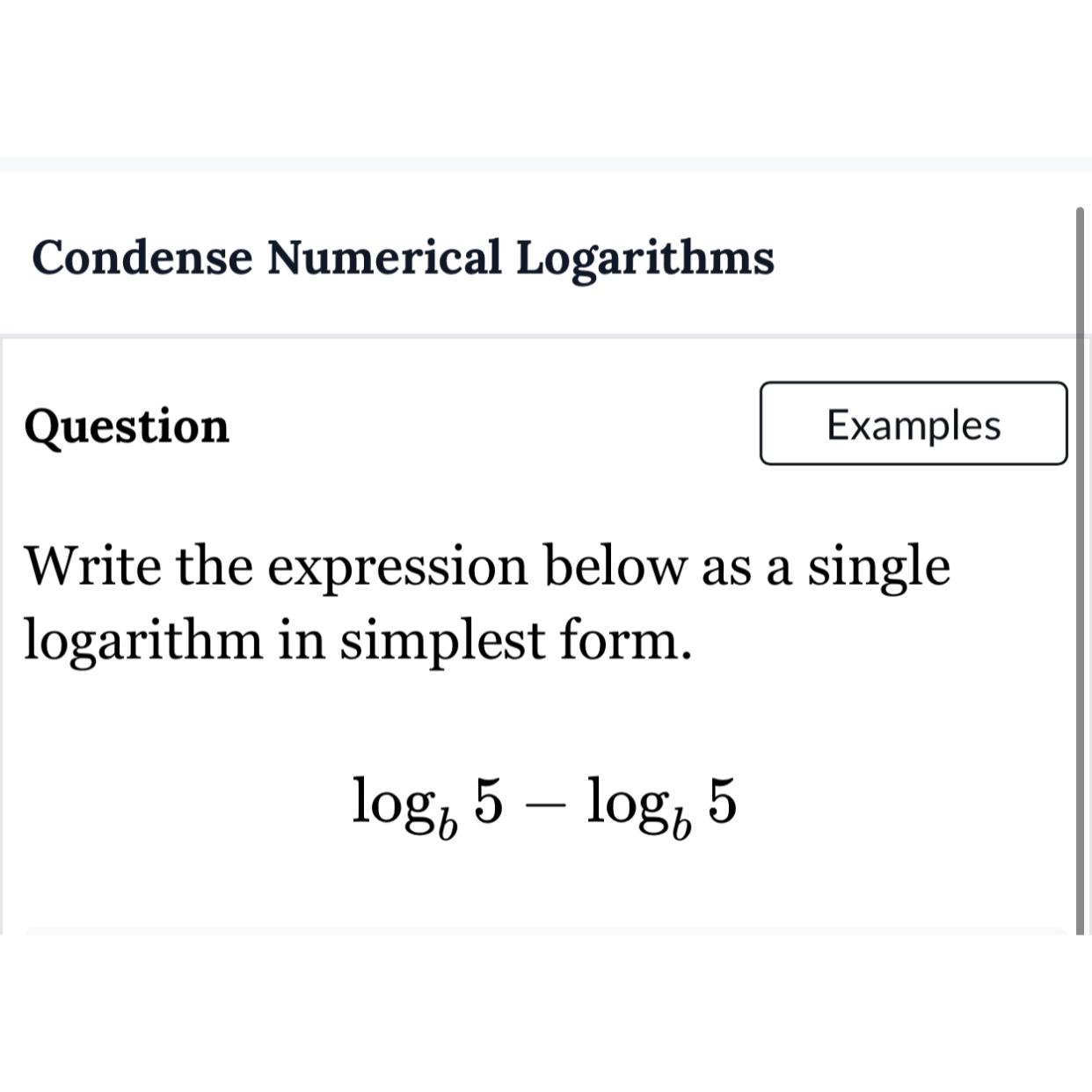Solved Condense Numerical LogarithmsQuestionWrite the | Chegg.com