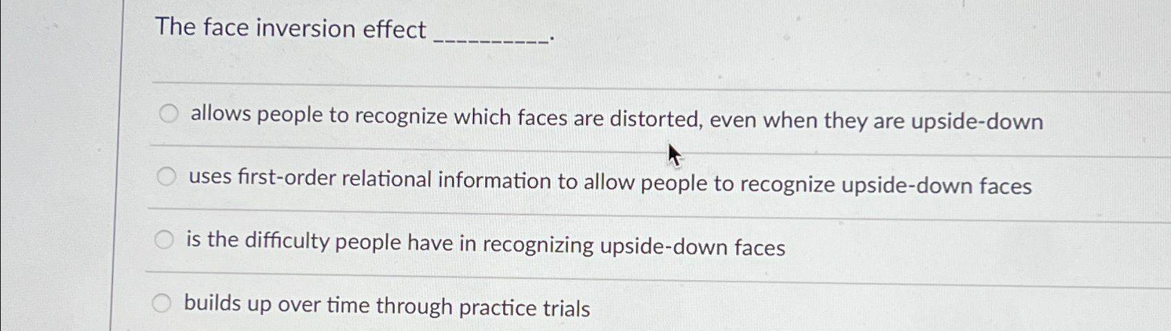Solved The face inversion effectallows people to recognize | Chegg.com