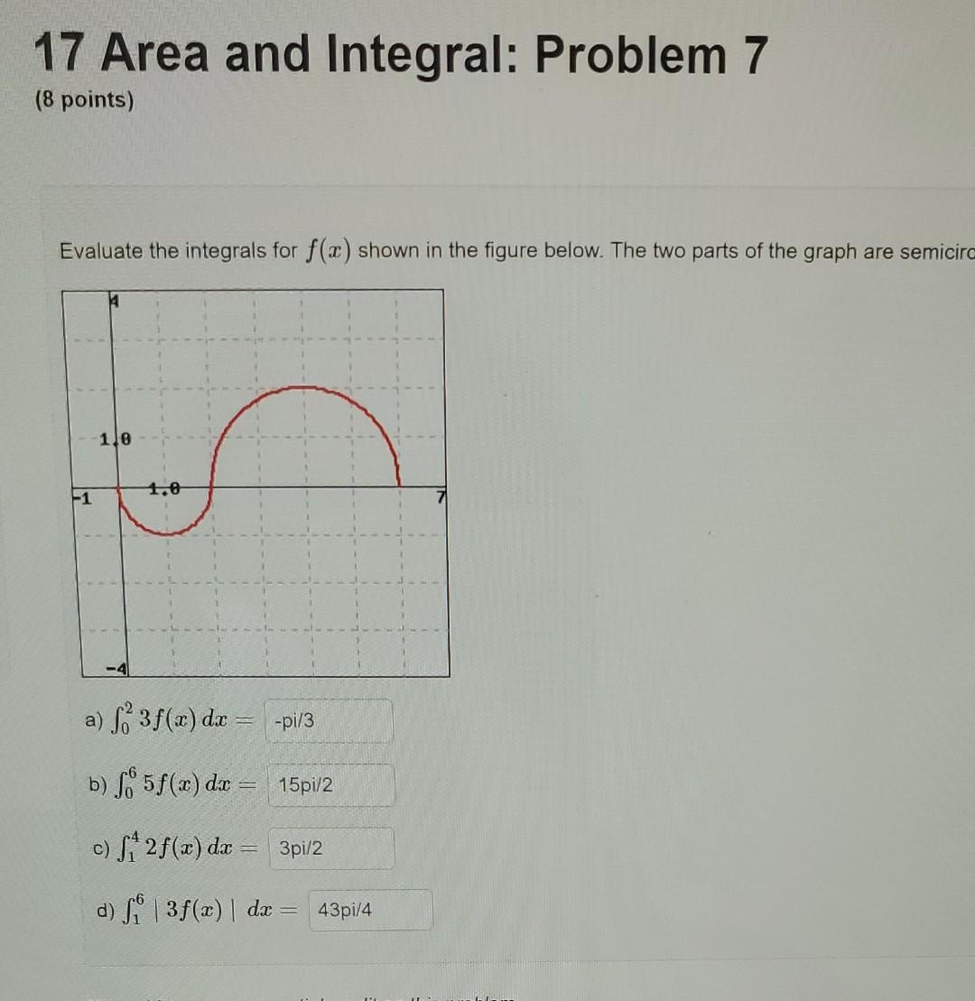 Solved 17 Area and Integral: Problem 7 : (8 points) Evaluate | Chegg.com