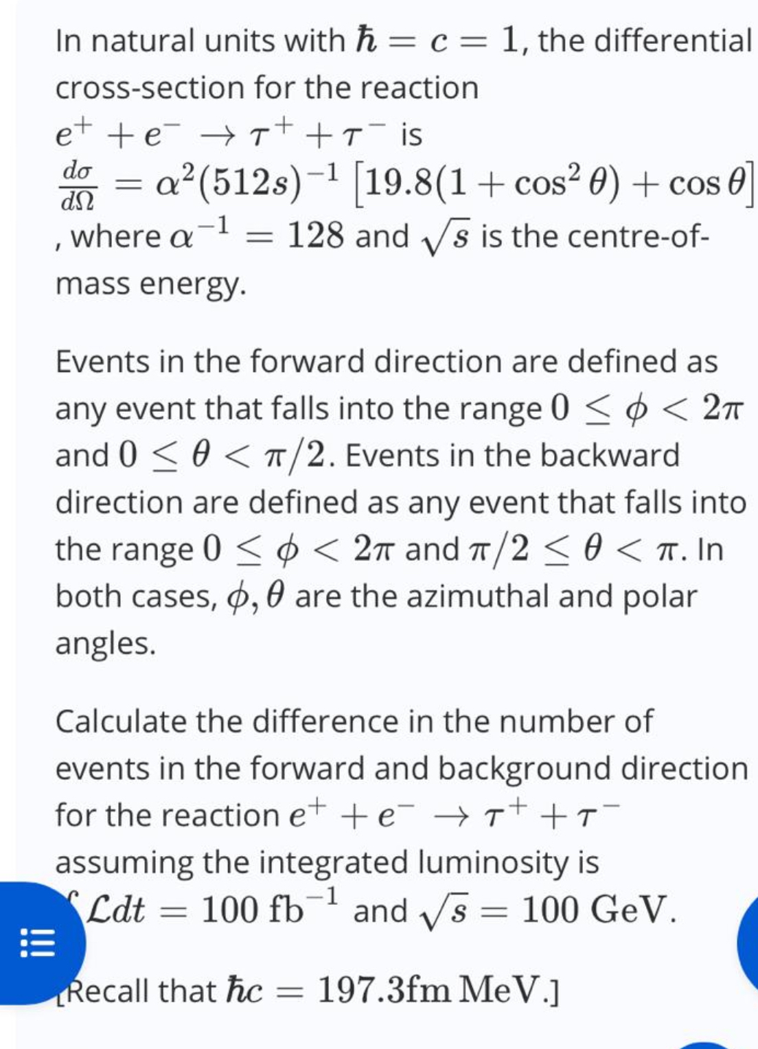 Solved In natural units with ℏ=c=1, ﻿the differential | Chegg.com