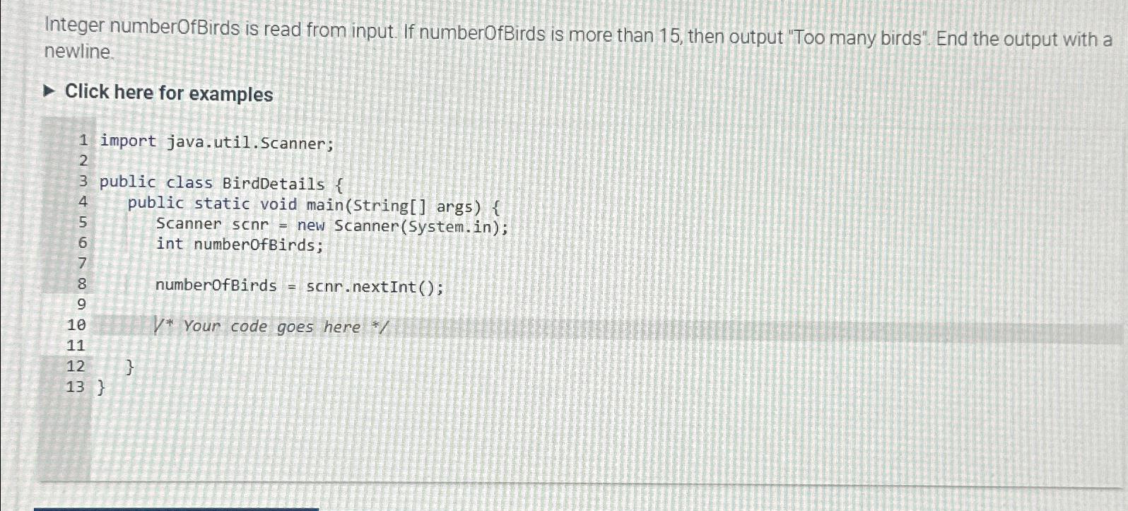 Solved Integer numberOfBirds is read from input. If | Chegg.com