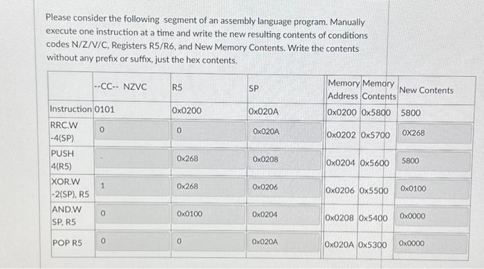 Solved Please consider the following segment of an assembly | Chegg.com