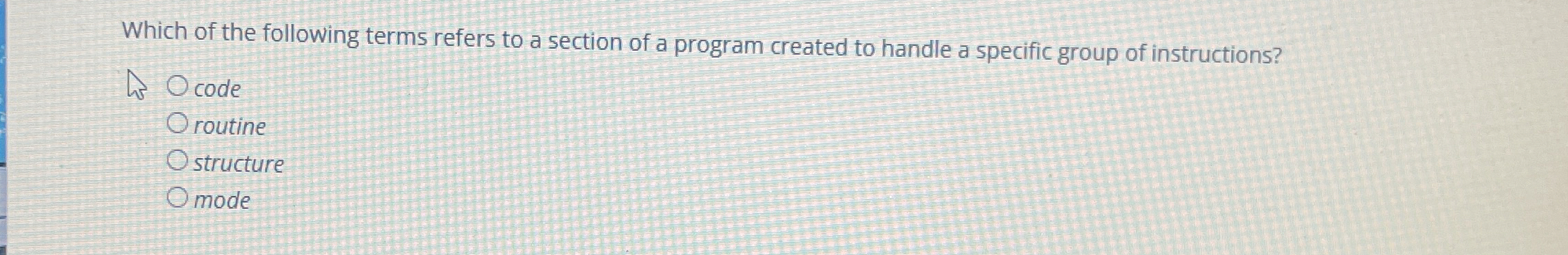 High Quality SOLUTION Which of the following terms refers to a section of a | Chegg.com