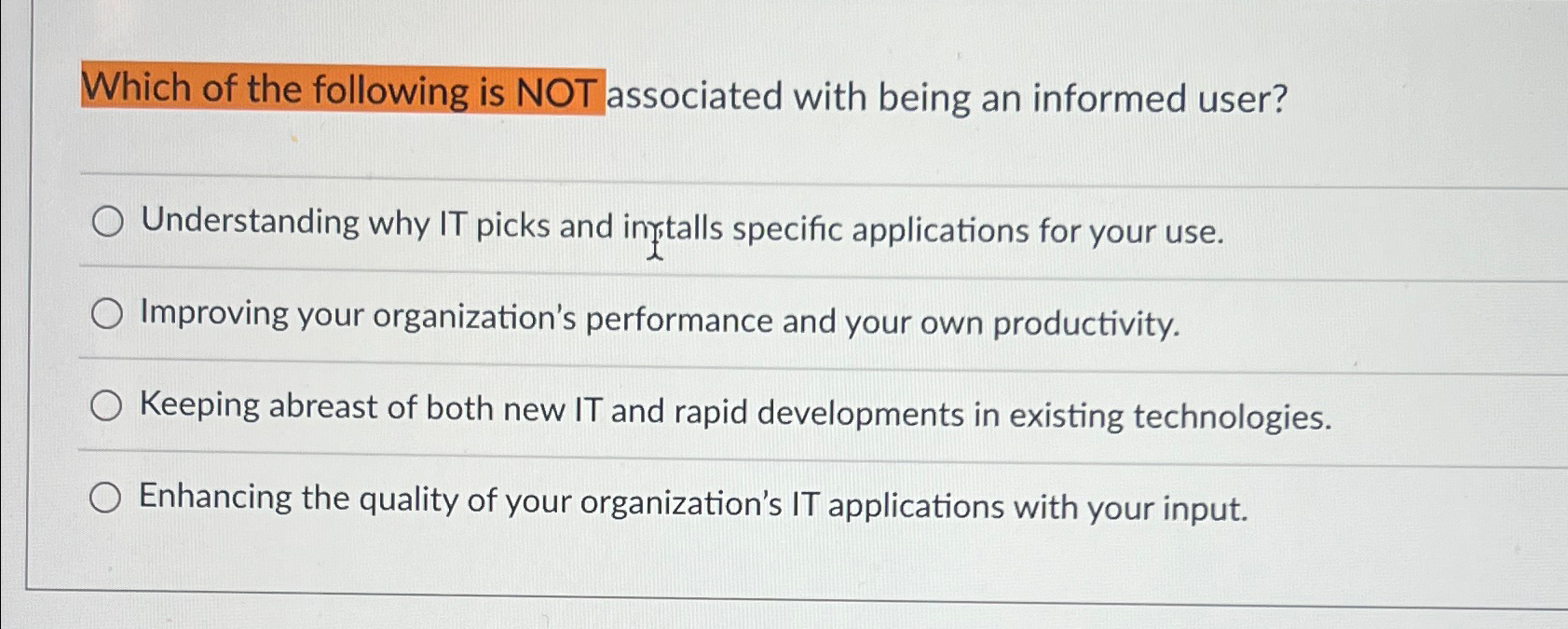 Solved Which of the following is NOT associated with being | Chegg.com