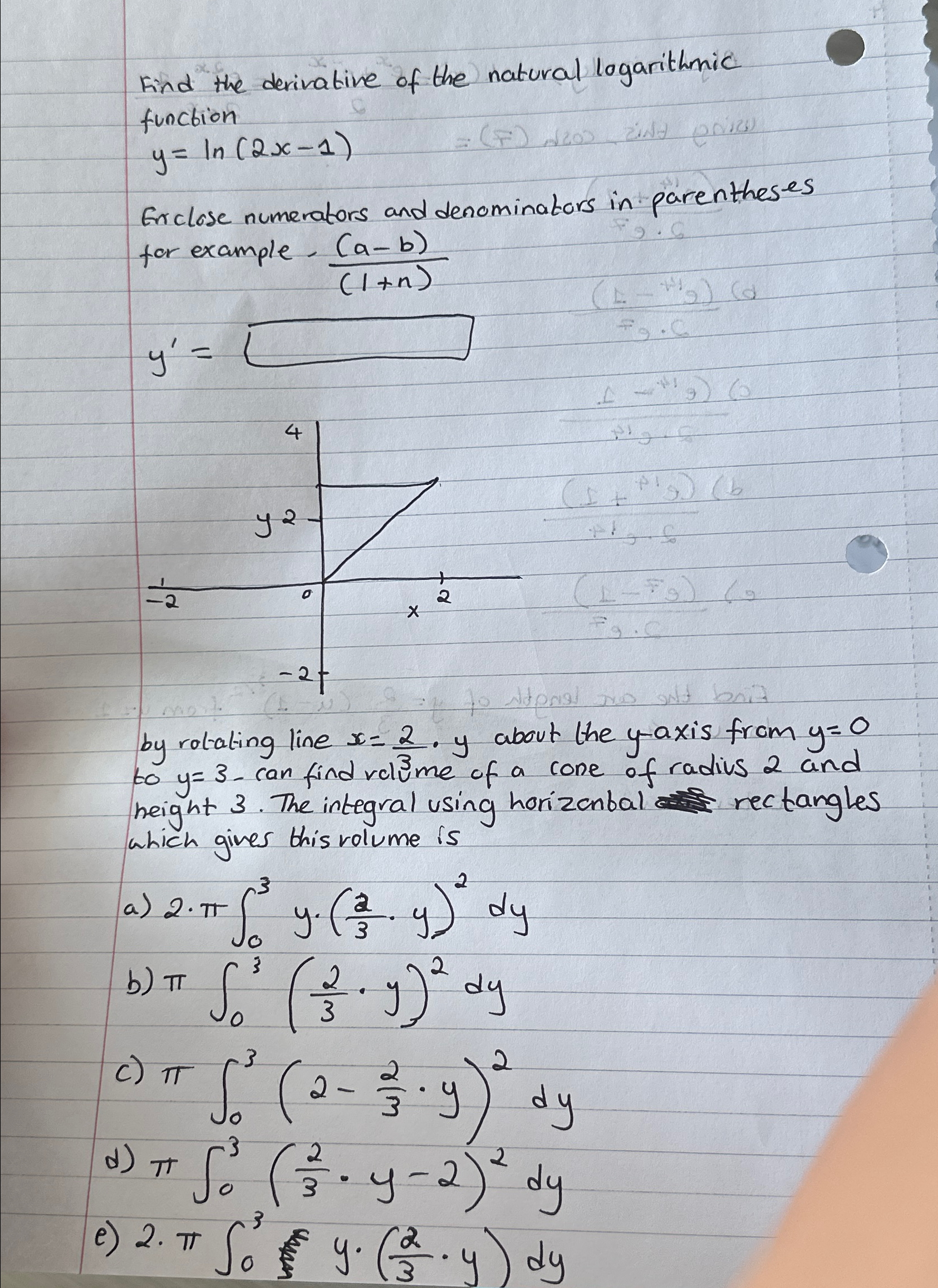 Solved Find the derivative of the natural logarithmic | Chegg.com
