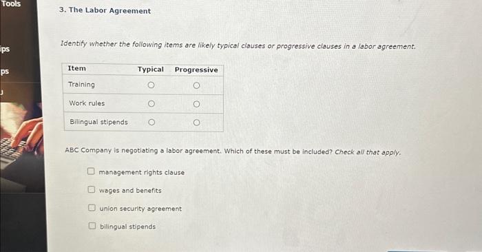 Solved 3. The Labor Agreement Identify whether the following | Chegg.com
