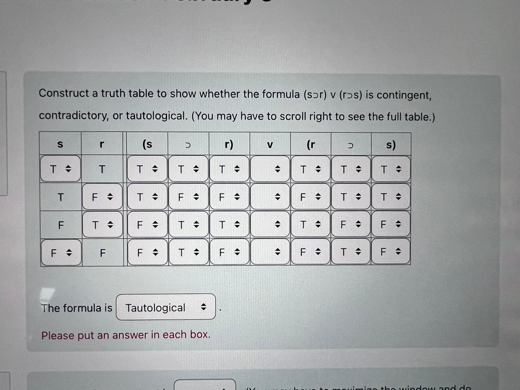 Construct a truth table to show whether the formula ( | Chegg.com