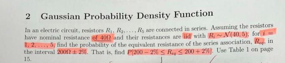 Solved 2 Gaussian Probability Density Function In an | Chegg.com