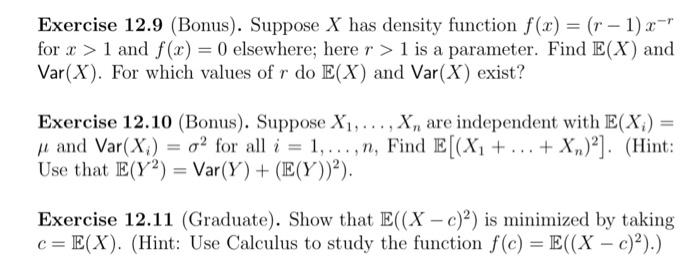 Solved Exercise 12.9 (Bonus). Suppose X has density function | Chegg.com