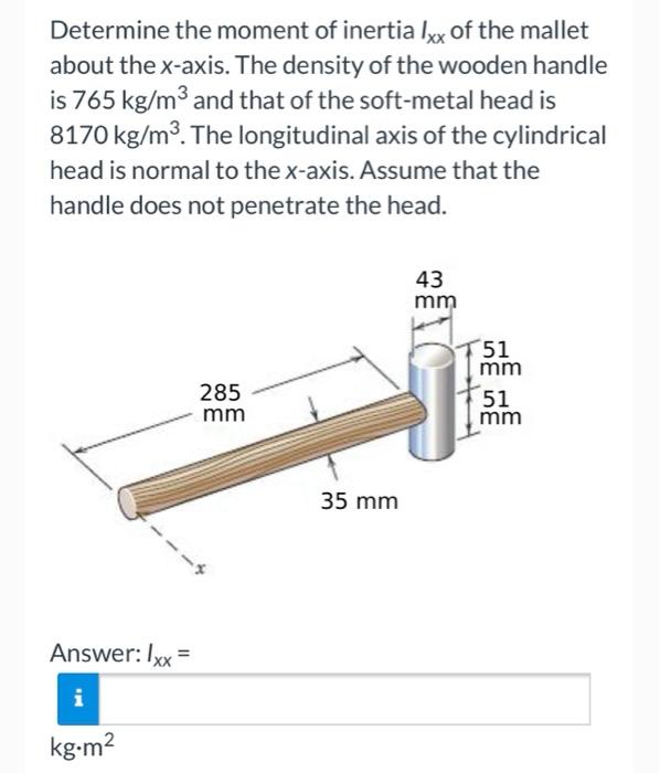 Solved Determine the moment of inertia Ixx of the mallet | Chegg.com