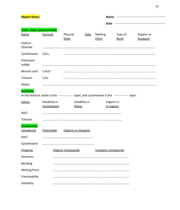 Solved Report Sheet: Color, Odor, physical State Name | Chegg.com