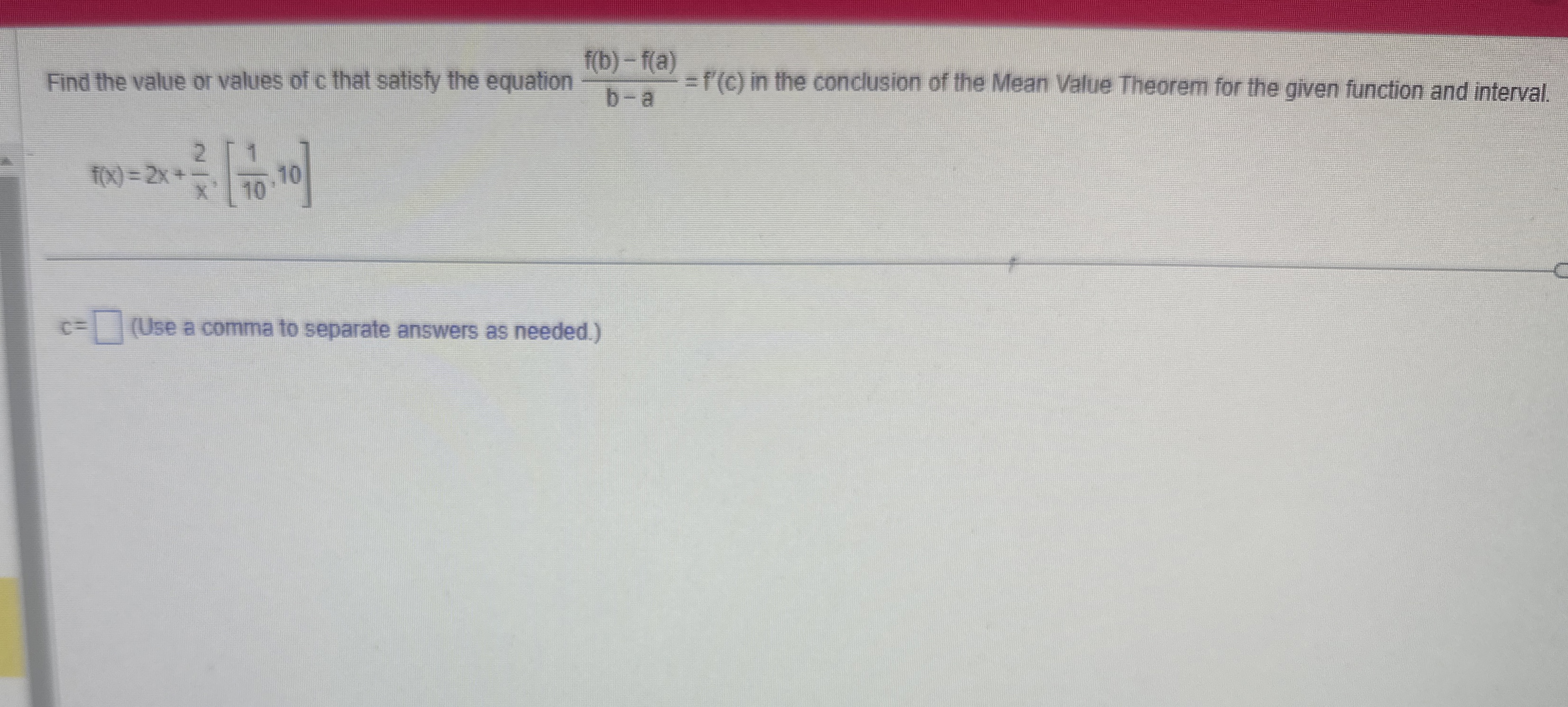 Solved Find the value or values of c that satisfy the | Chegg.com