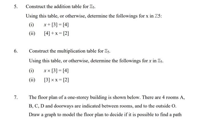 Solved 5 Construct The Addition Table For Zs Using This 7262