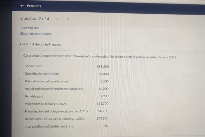 Solved Current Attempt in Progress Carla Vista Company | Chegg.com