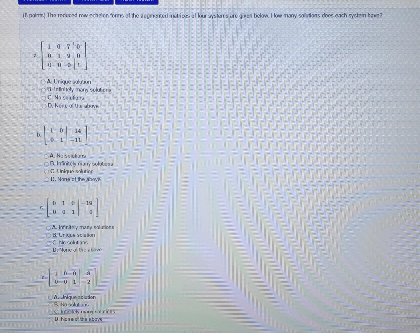 Solved (8 points) The reduced row-echelon forms of the | Chegg.com