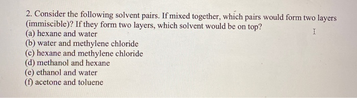 Solved 2. Consider the following solvent pairs. If mixed | Chegg.com