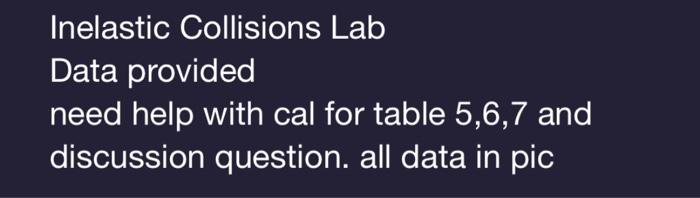 Inelastic Collisions Lab Data provided need help with | Chegg.com