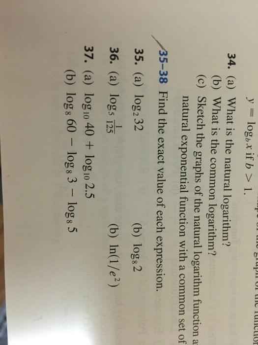 Solved 84" function y = logbx if b > 1. 34. (a) What is the | Chegg.com