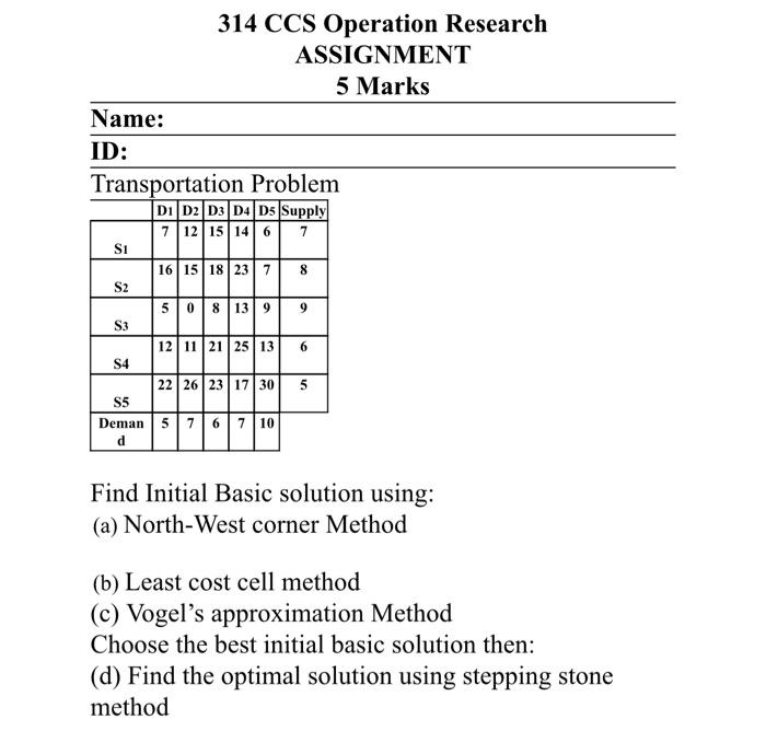 Solved 314 CCS Operation Research ASSIGNMENT 5 Marks | Chegg.com