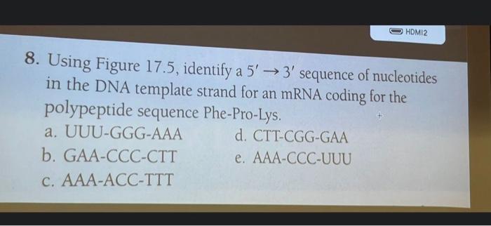 Solved HDMI2 8. Using Figure 17.5, identify a 5' → 3' | Chegg.com