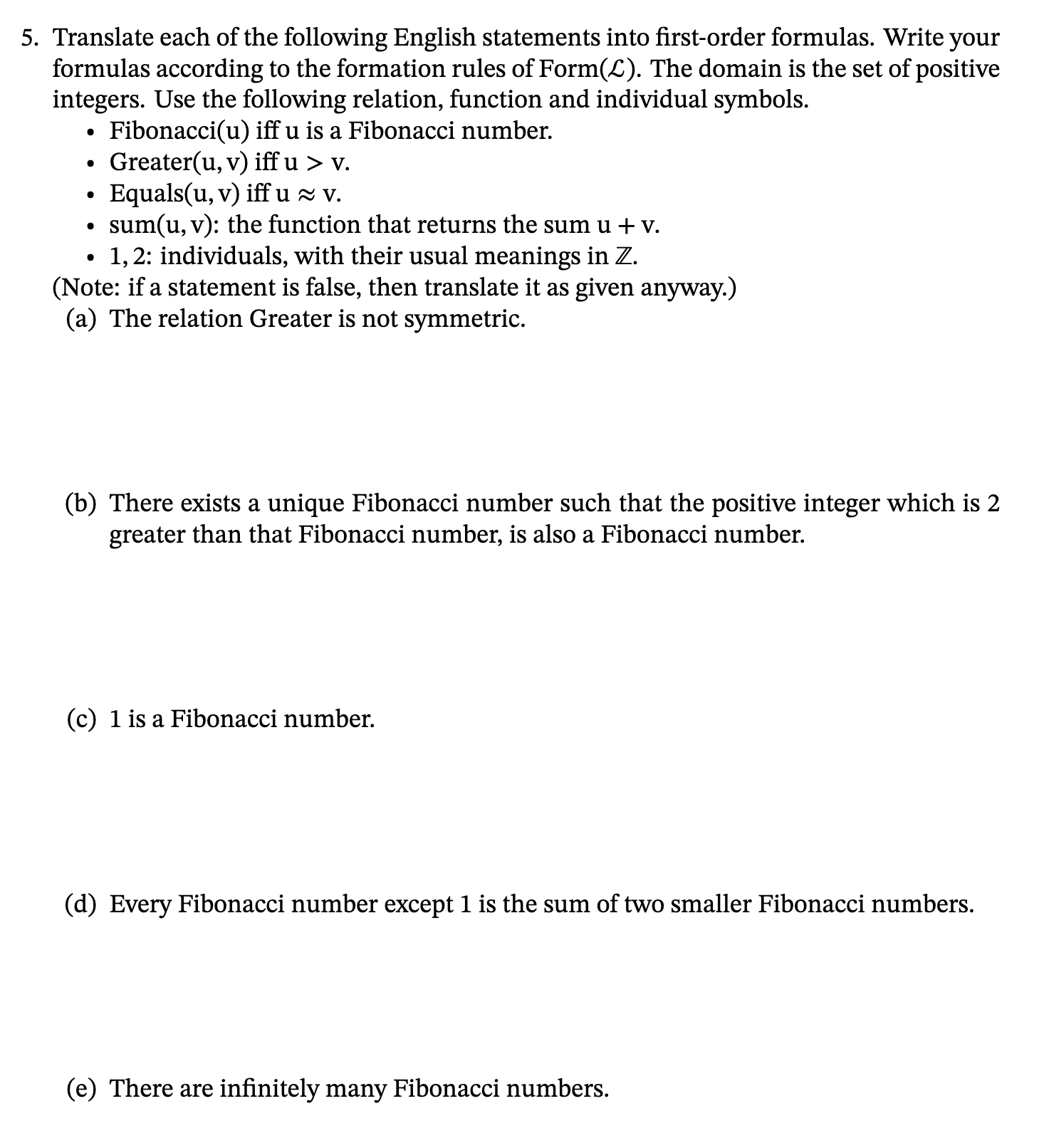 Solved Translate each of the following English statements | Chegg.com