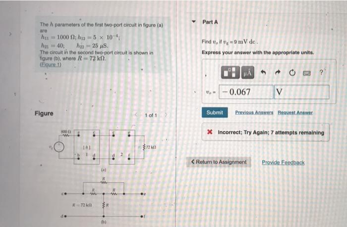 Solved Part A are The h parameters of the first two-port | Chegg.com