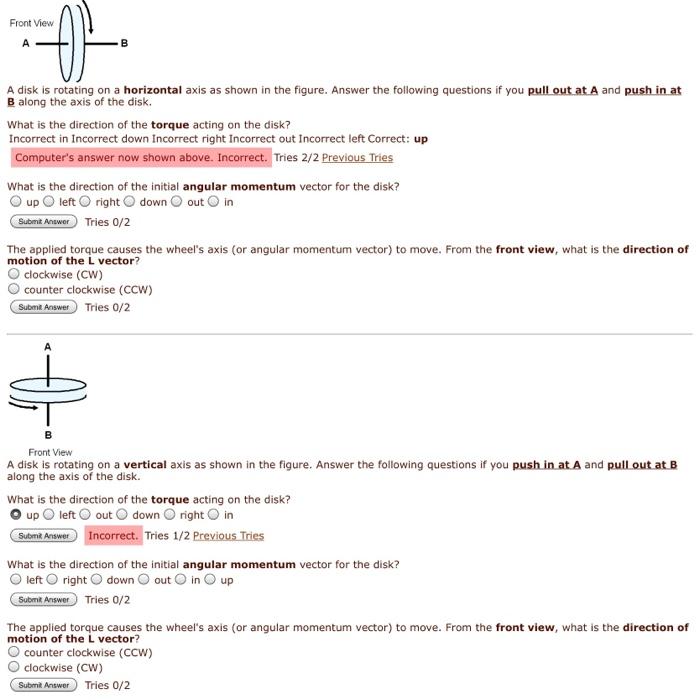Solved Front View --- A disk is rotating on a horizontal | Chegg.com
