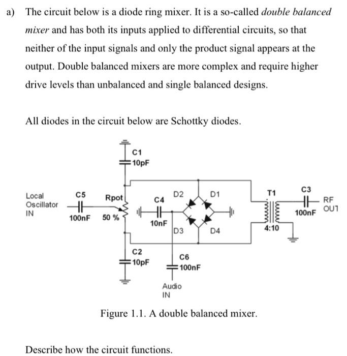 Solved a) The circuit below is a diode ring mixer. It is a | Chegg.com