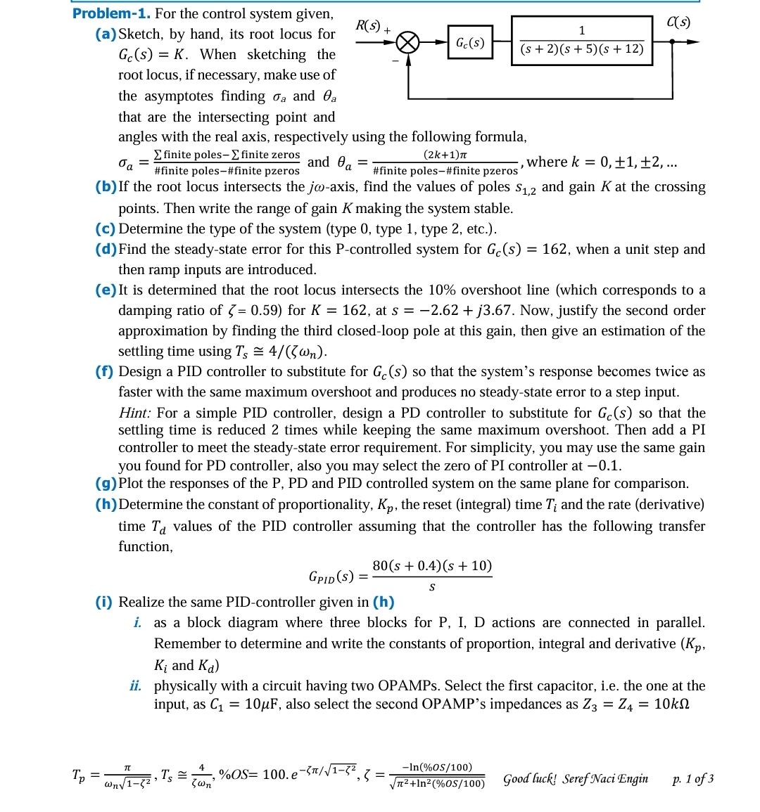 Problem-1. ﻿For the control system given,(a) ﻿Sketch, | Chegg.com