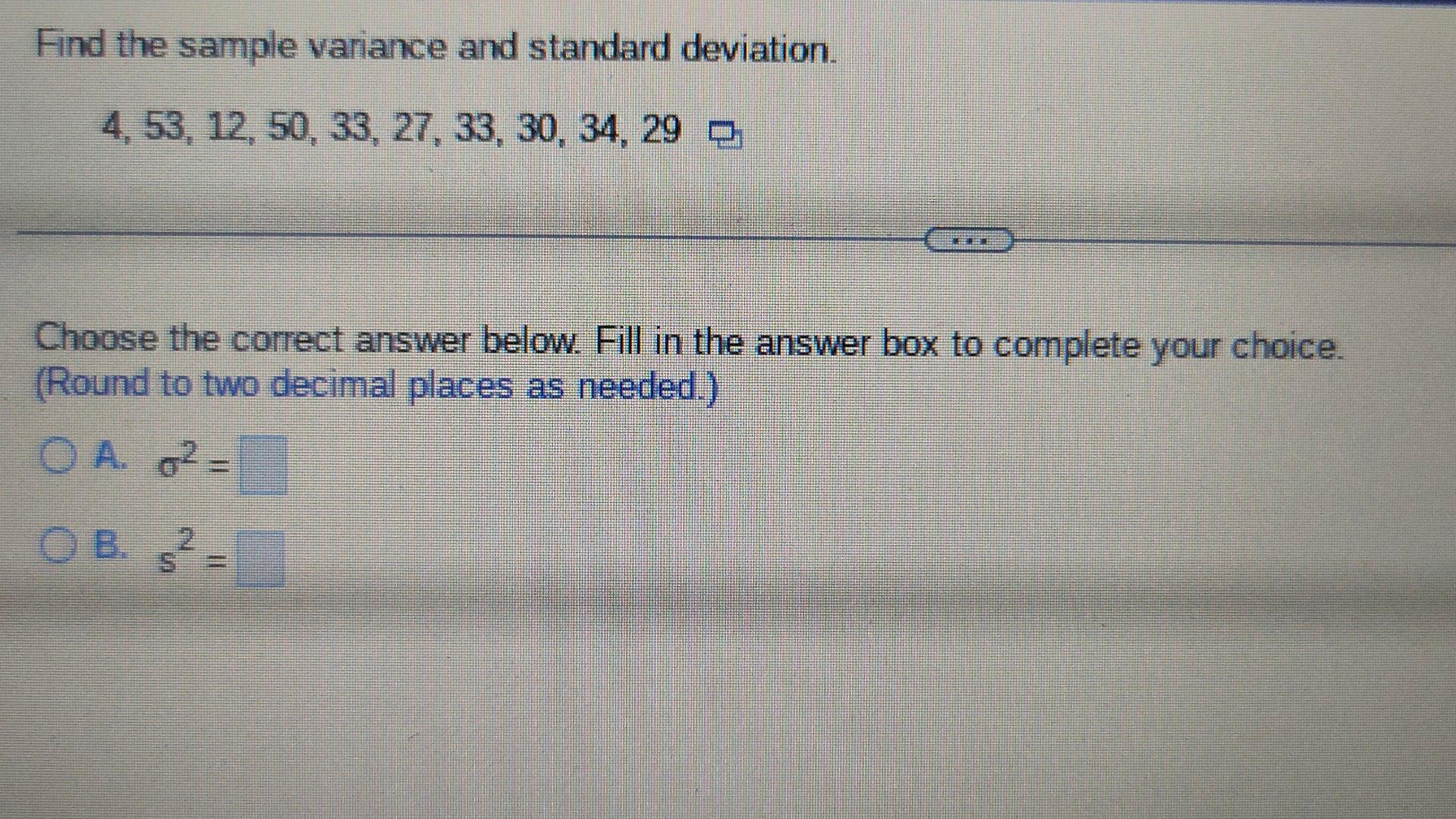 Solved Find the sample variance and standard deviation. | Chegg.com