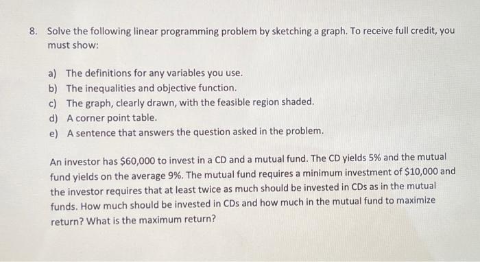 Solved 8 Solve The Following Linear Programming Problem By 5503