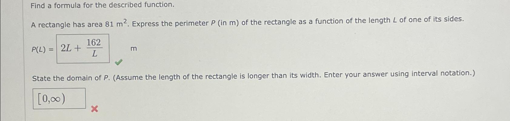 Solved Find a formula for the described function.A rectangle | Chegg.com