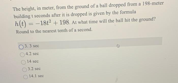 Solved The height, in meter, from the ground of a ball | Chegg.com