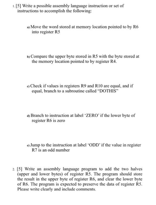 Solved 1. [5] Write a possible assembly language instruction | Chegg.com