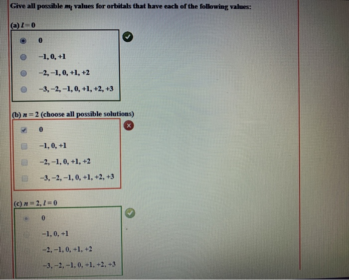 Solved Give all possible ml values for orbitals that have | Chegg.com